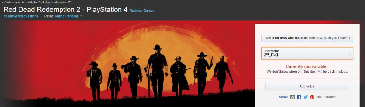 Amazon's Red Dead Redemption 2 Allocation Already Sold Out For ...